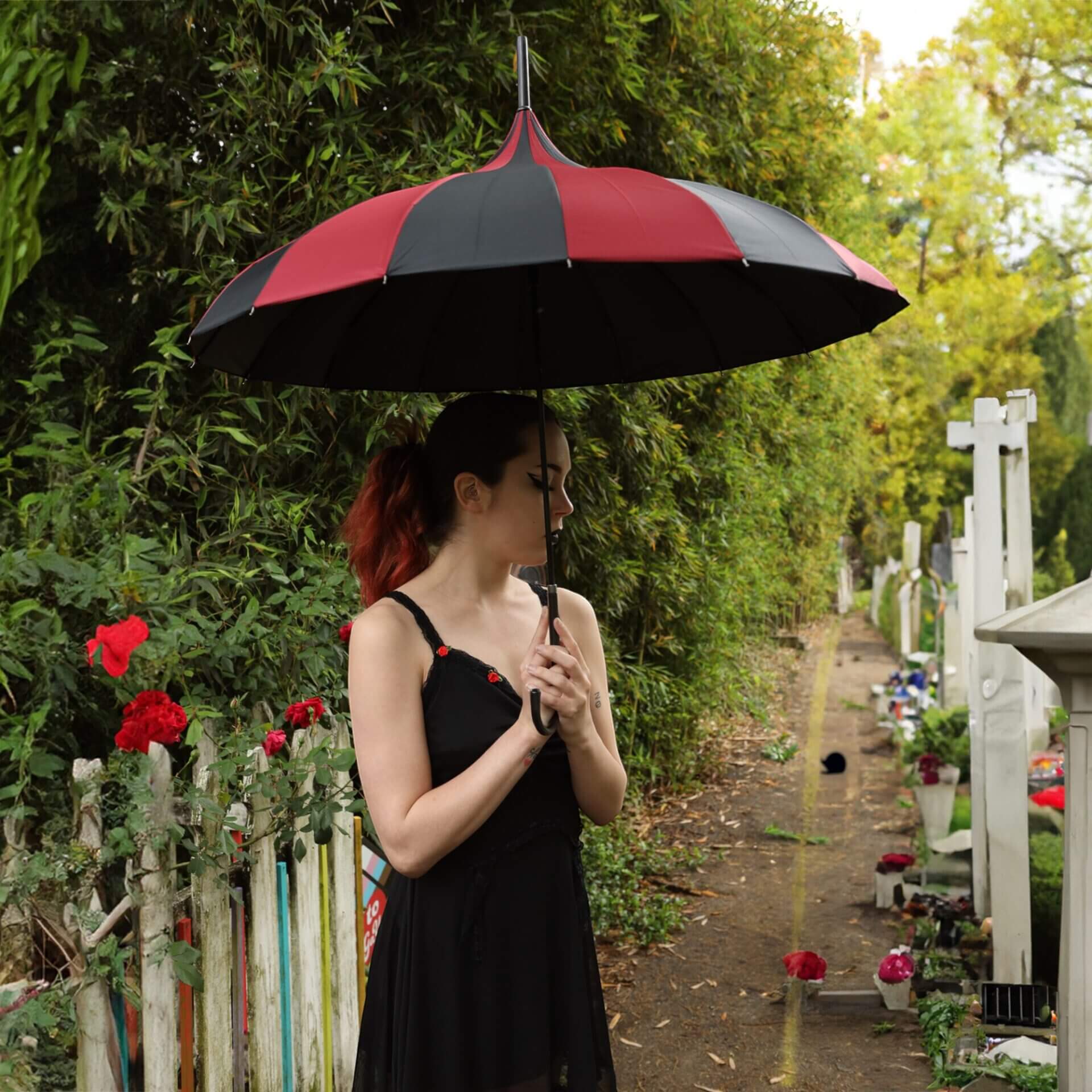 Classic Gothic Striped Pagoda Umbrella - Gothika